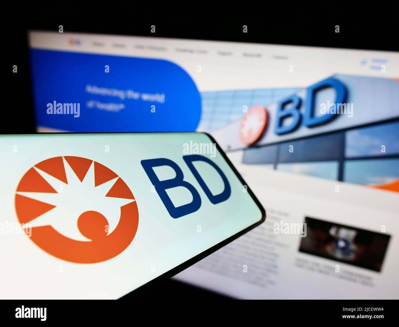 Mobile phone with logo of US medical company Becton, Dickinson and Co ...