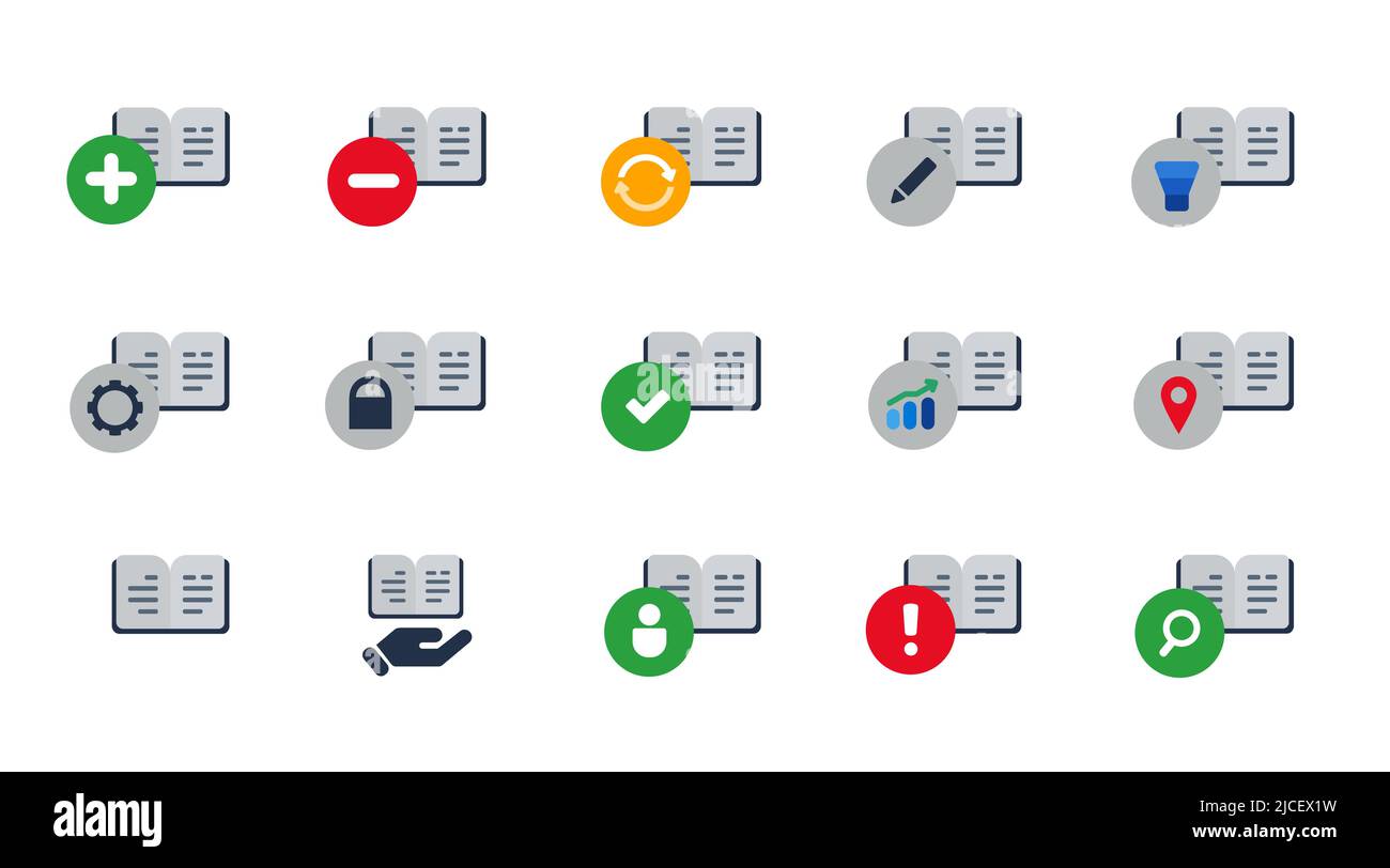 Book publish reading library study education icon set collection ...