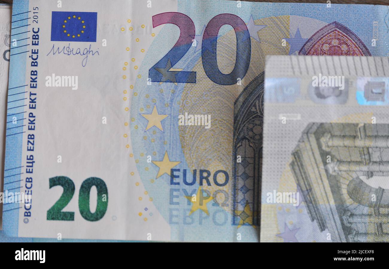 Kastrup/Copenhagen/Denmark/ 13 June 2022/EU-Euro currency notes in ...