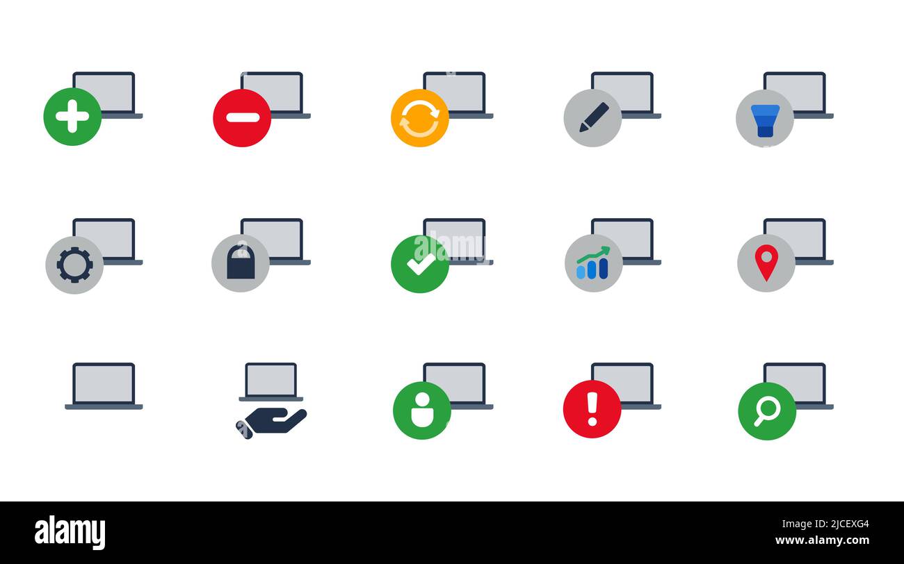 Laptop computer display modern notebook icon set collection isolated ...