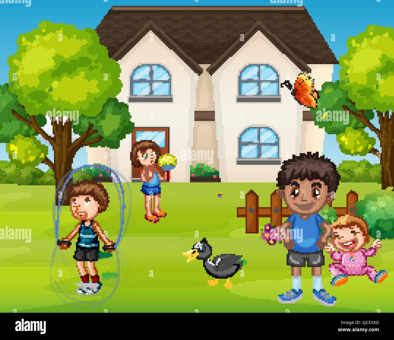 House scene with many kids illustration Stock Vector Image & Art - Alamy