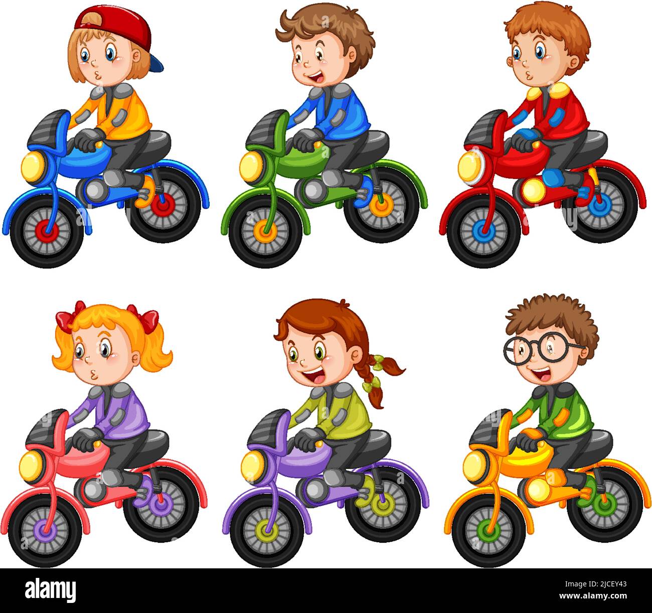 Set of motorbike racing cartoon character illustration Stock Vector ...