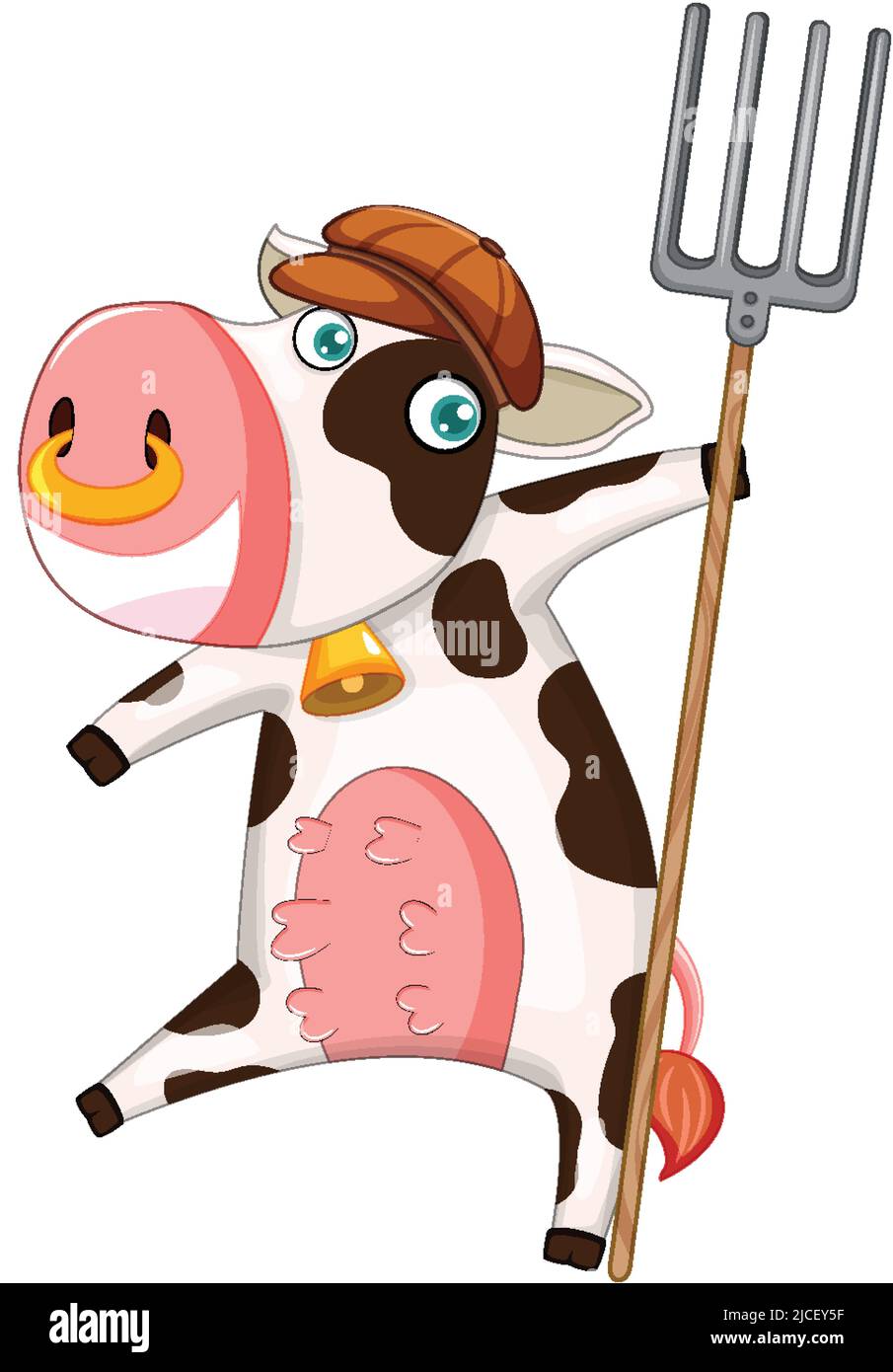 Happy cow cartoon character with rake illustration Stock Vector Image ...