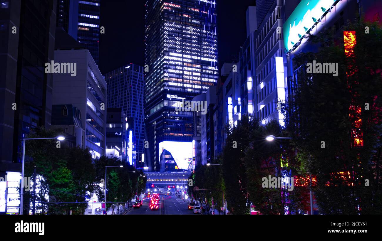 A night timelapse of the urban city street in Shibuya Tokyo wide shot ...