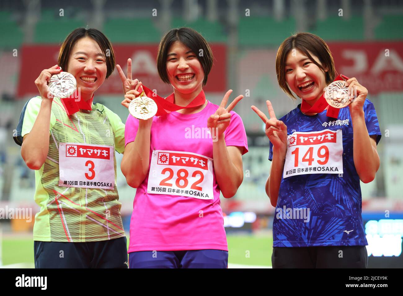 Osaka, Japan. 10th June, 2022. (L-R) Mayu Kobayashi, Nanako Matsumoto, Haruna Kuboyama Athletics ...