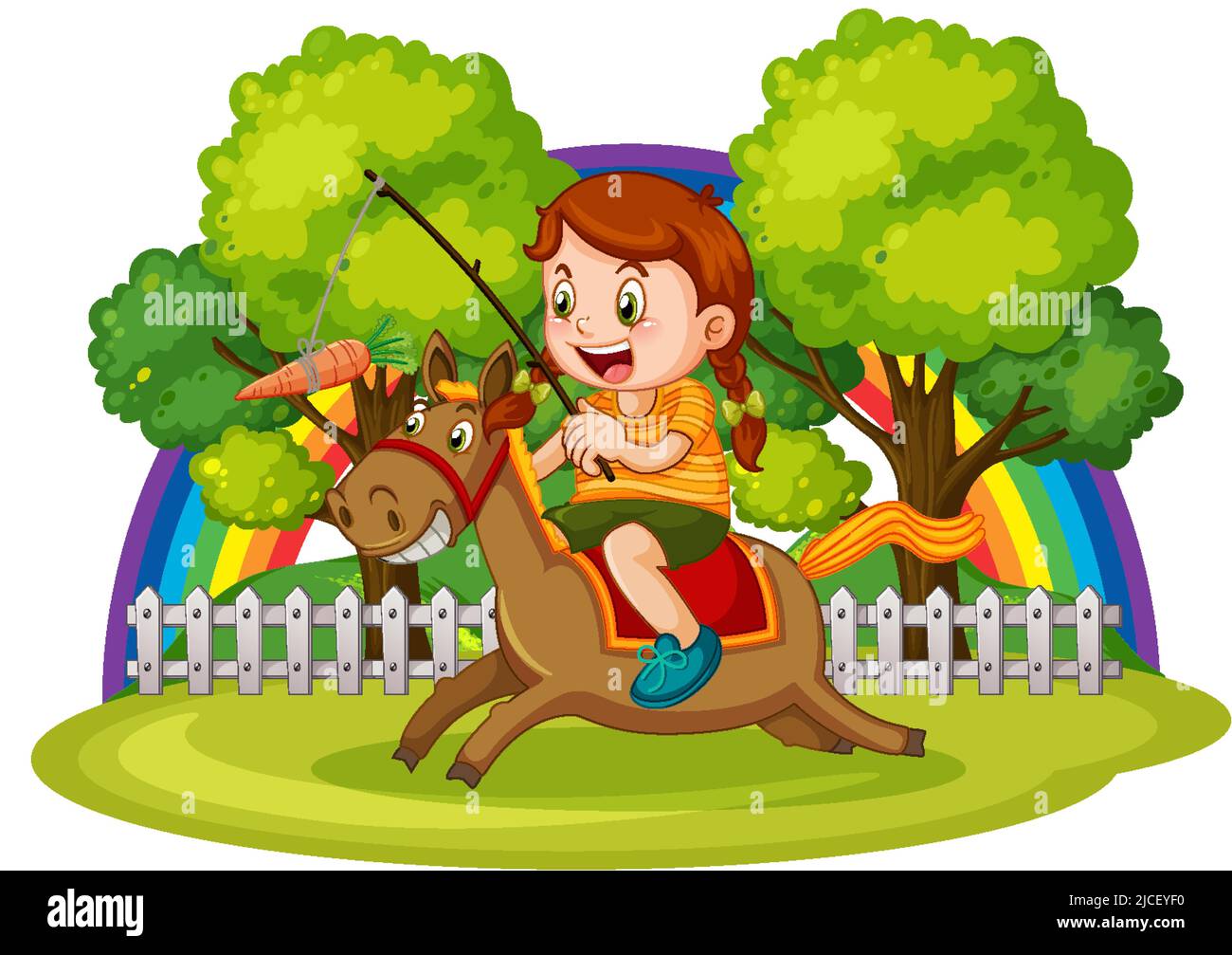 Cartoon girl riding horse illustration Stock Vector Image & Art - Alamy