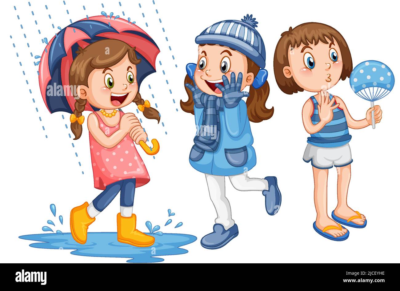 Set of girls wearing clothes different season styles illustration Stock ...