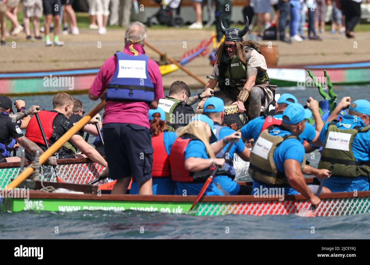 Peterborough, UK. 11th June, 2022. A competitor in a Viking helmet ...