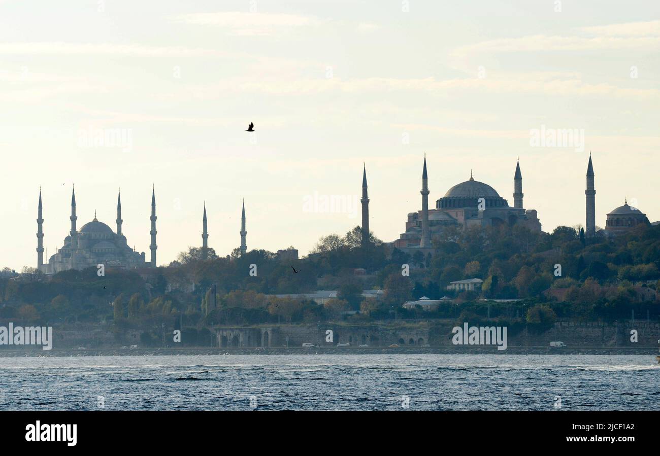 View of the Blue mosque seen from the Asian side of Istanbul, Turkey ...
