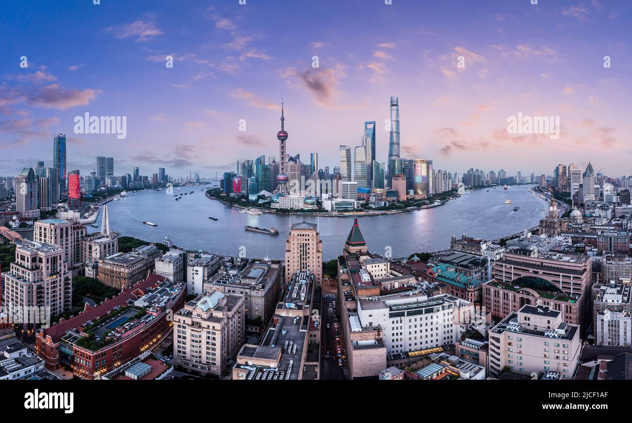 Beautiful Shanghai skyline and city buildings at sunset, China. High ...