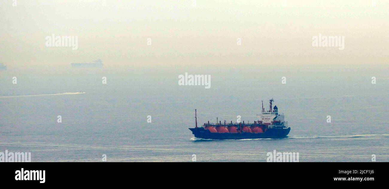Large container ships and tankers crossing the Bosphorus strait in ...