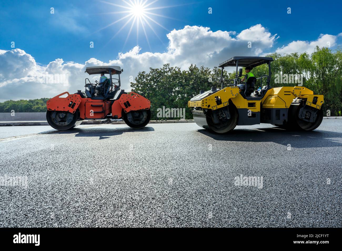 Construction site is laying new asphalt pavement. road construction ...