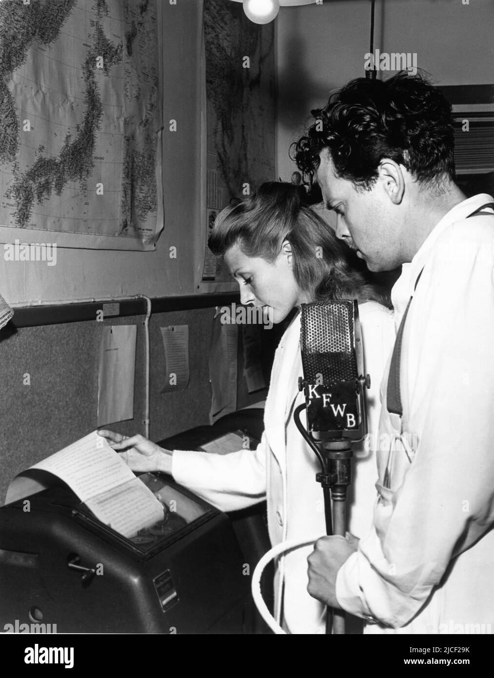 RITA HAYWORTH and her Husband ORSON WELLES candid at KFWB Radio Station ...