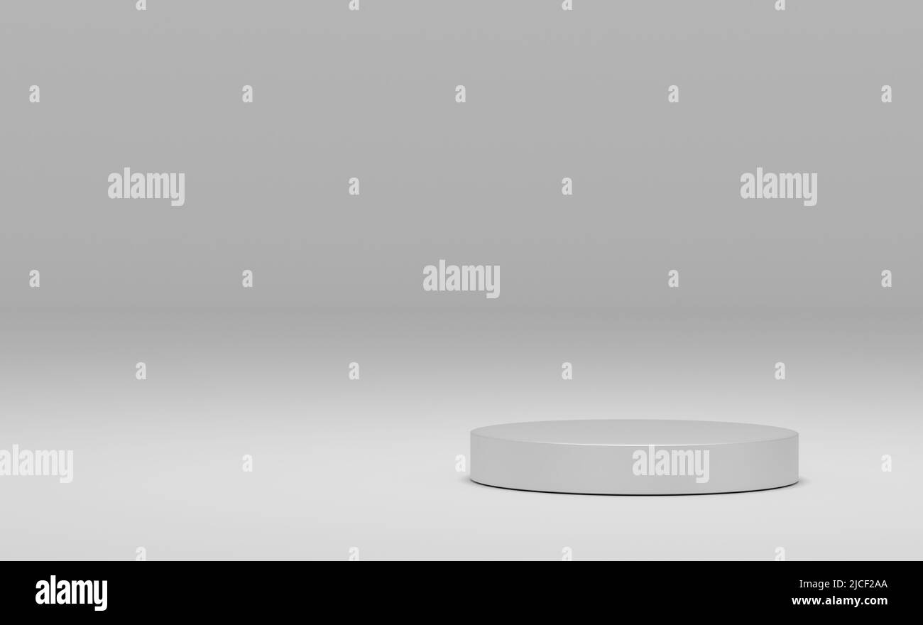 Empty podium or pedestal display on gray background with cylinder stand ...