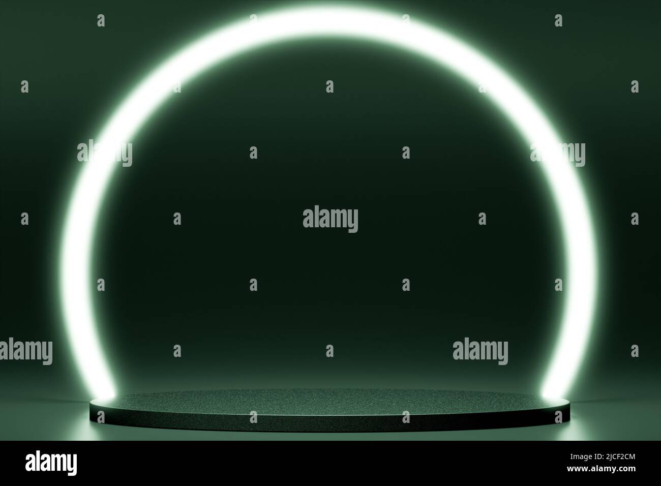 Light podium with neon lights against green background. Place for your ...