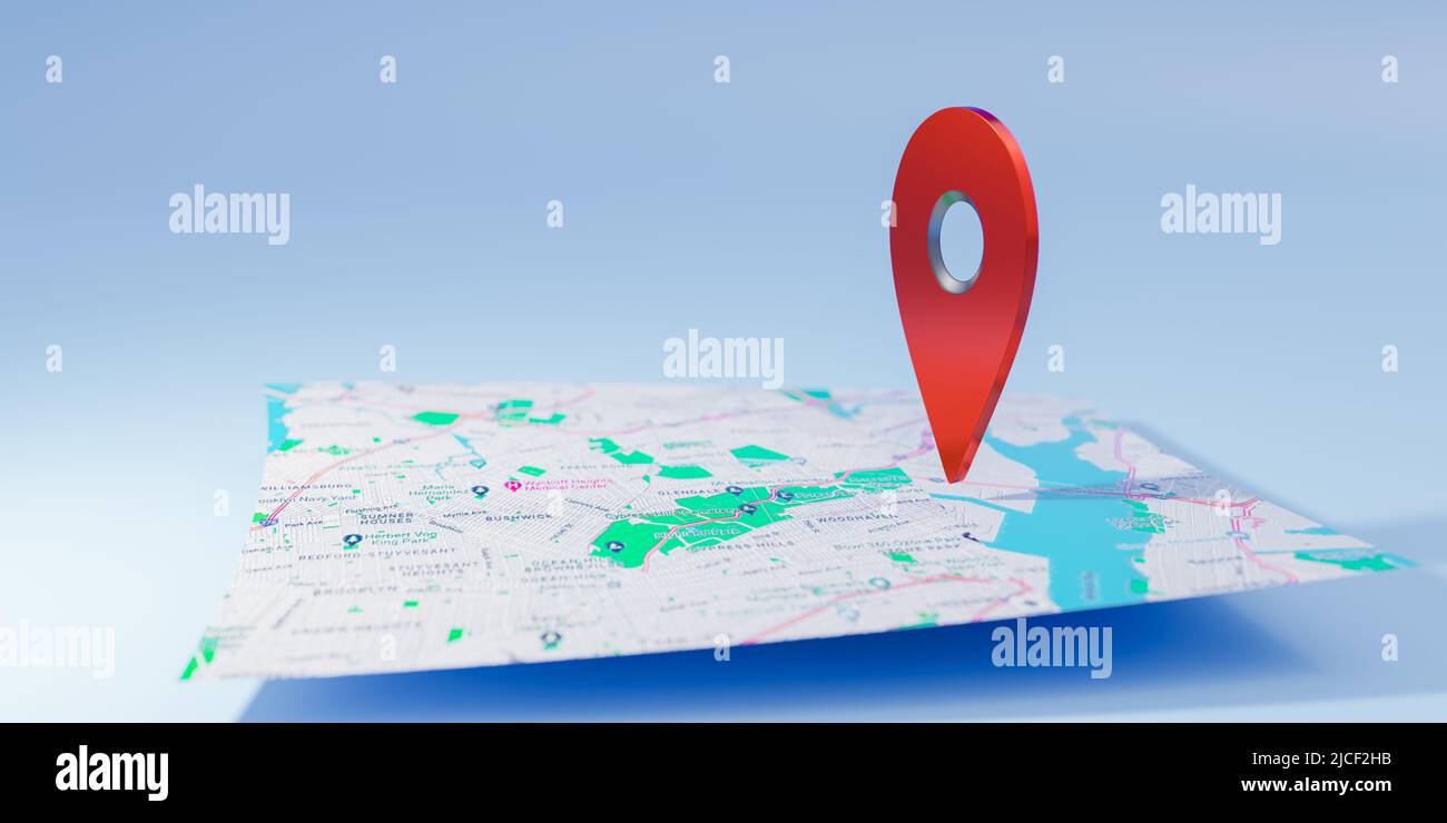 Map of New York. Red map pointer stuck into of NY map. city map with ...