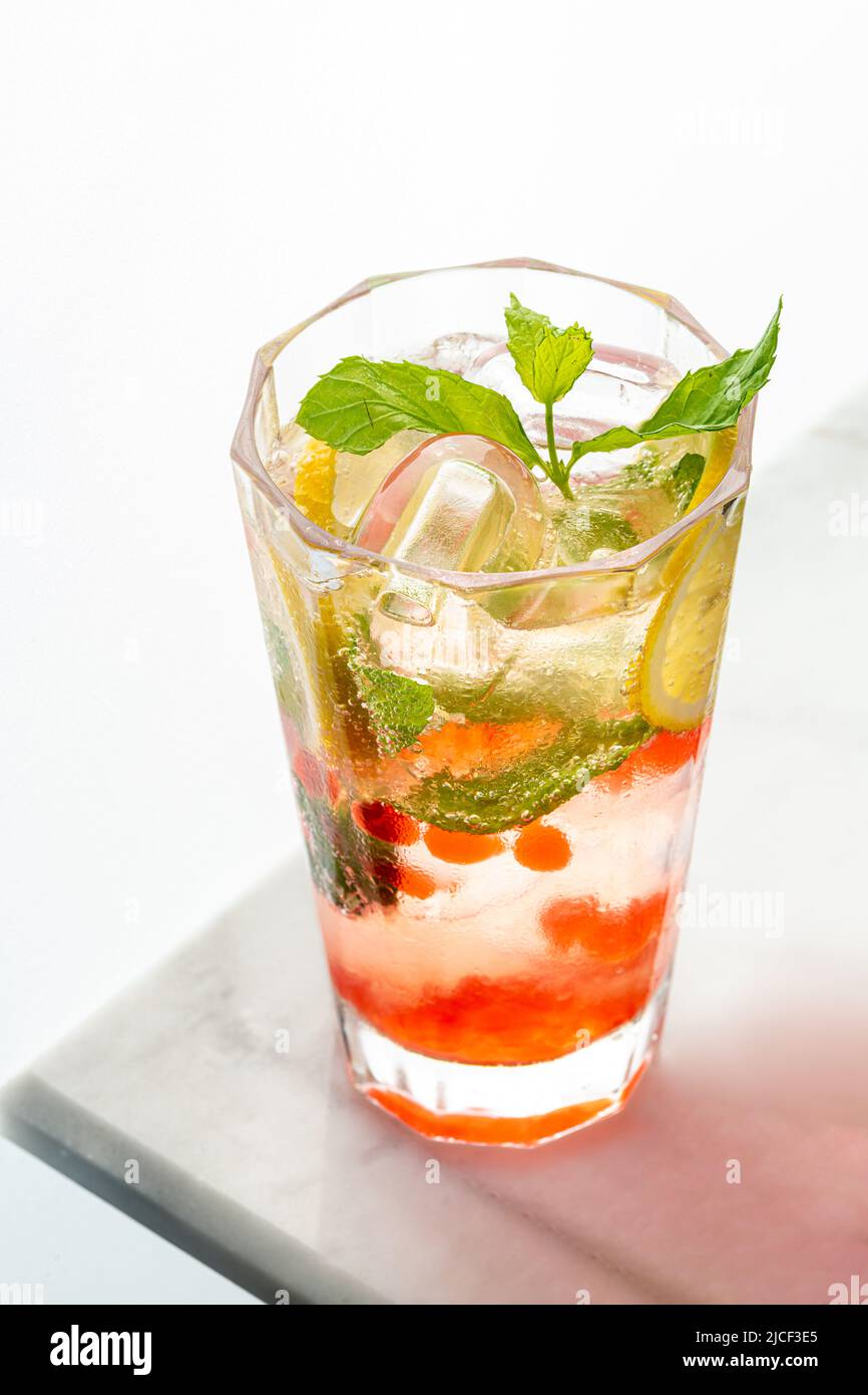 Refreshing bubble tea mojito with strawberry and boba Stock Photo - Alamy