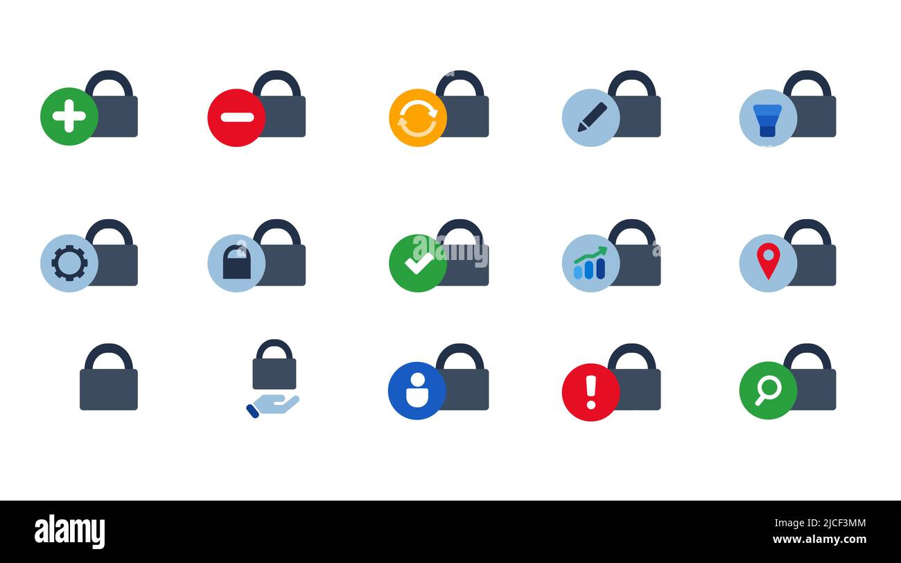 Security lock protection safety secured icon set collection isolated ...