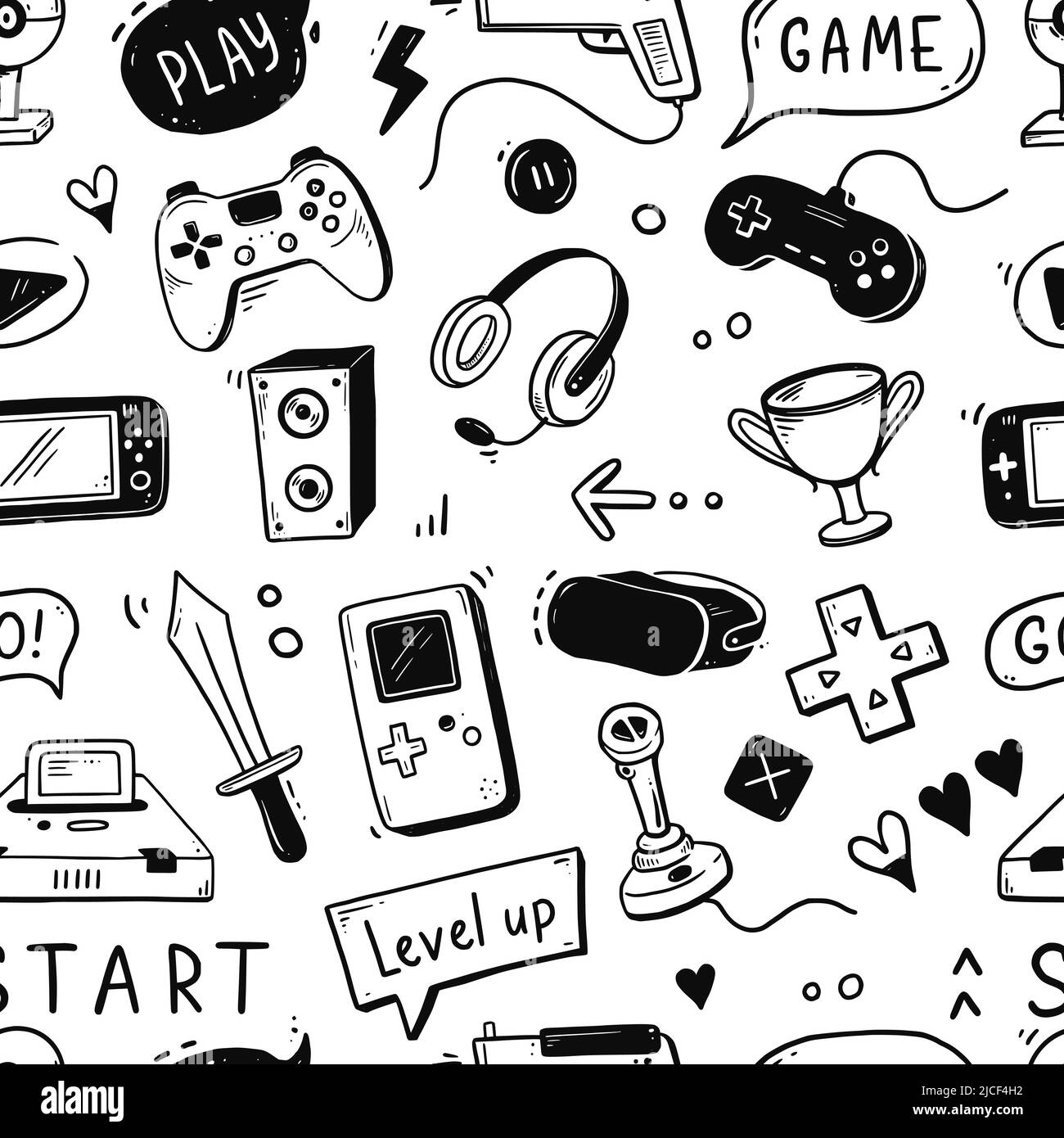 Video game hand drawn doodle seamless pattern. Video gamer console ... Video game hand drawn doodle seamless pattern. Video gamer console ...