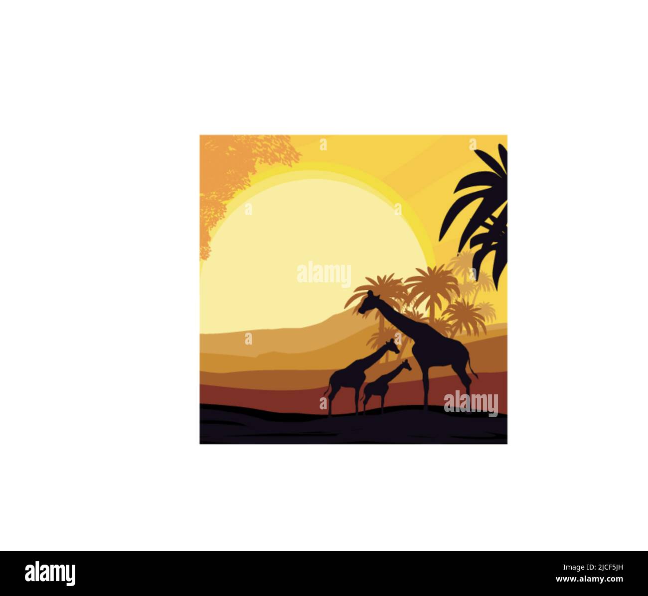 Cartoon African Savannah Card Poster - giraffes during sunset, free ...