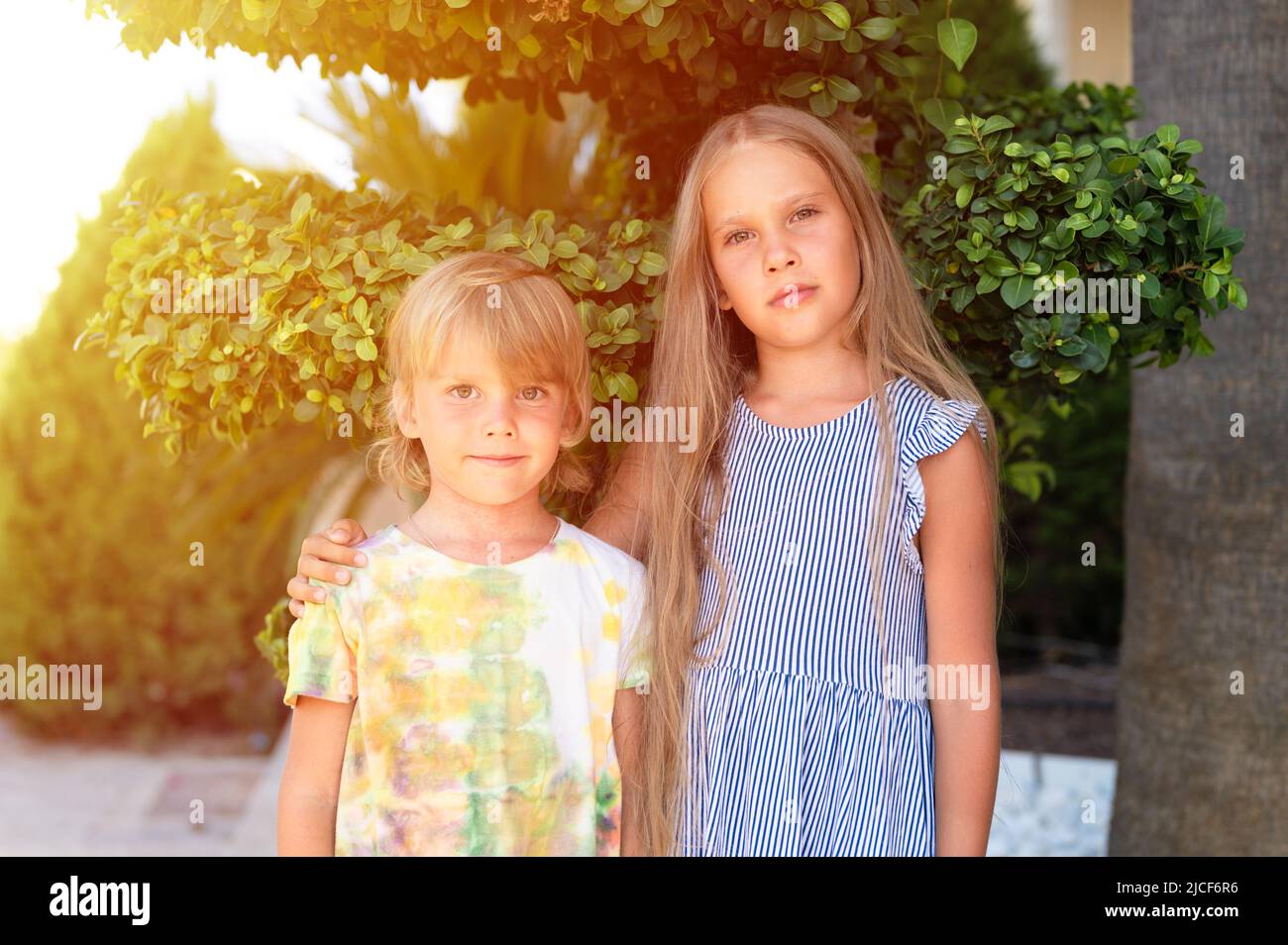 happy sibling kids travelers boy brother of five years old and girl ...