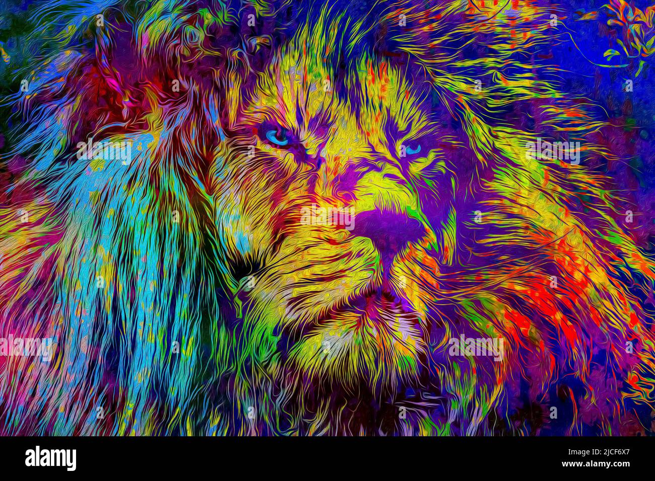 Colorful artistic lion muzzle with bright paint splatters Stock Photo ...