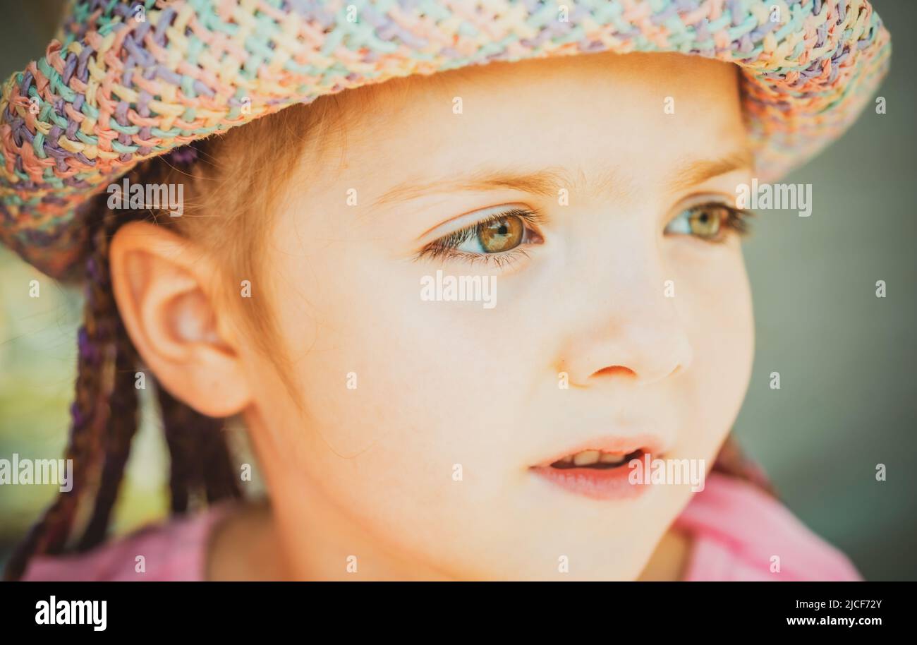 Sunny kid portrait. Kids positive emotions. Summer days. Closeup ...