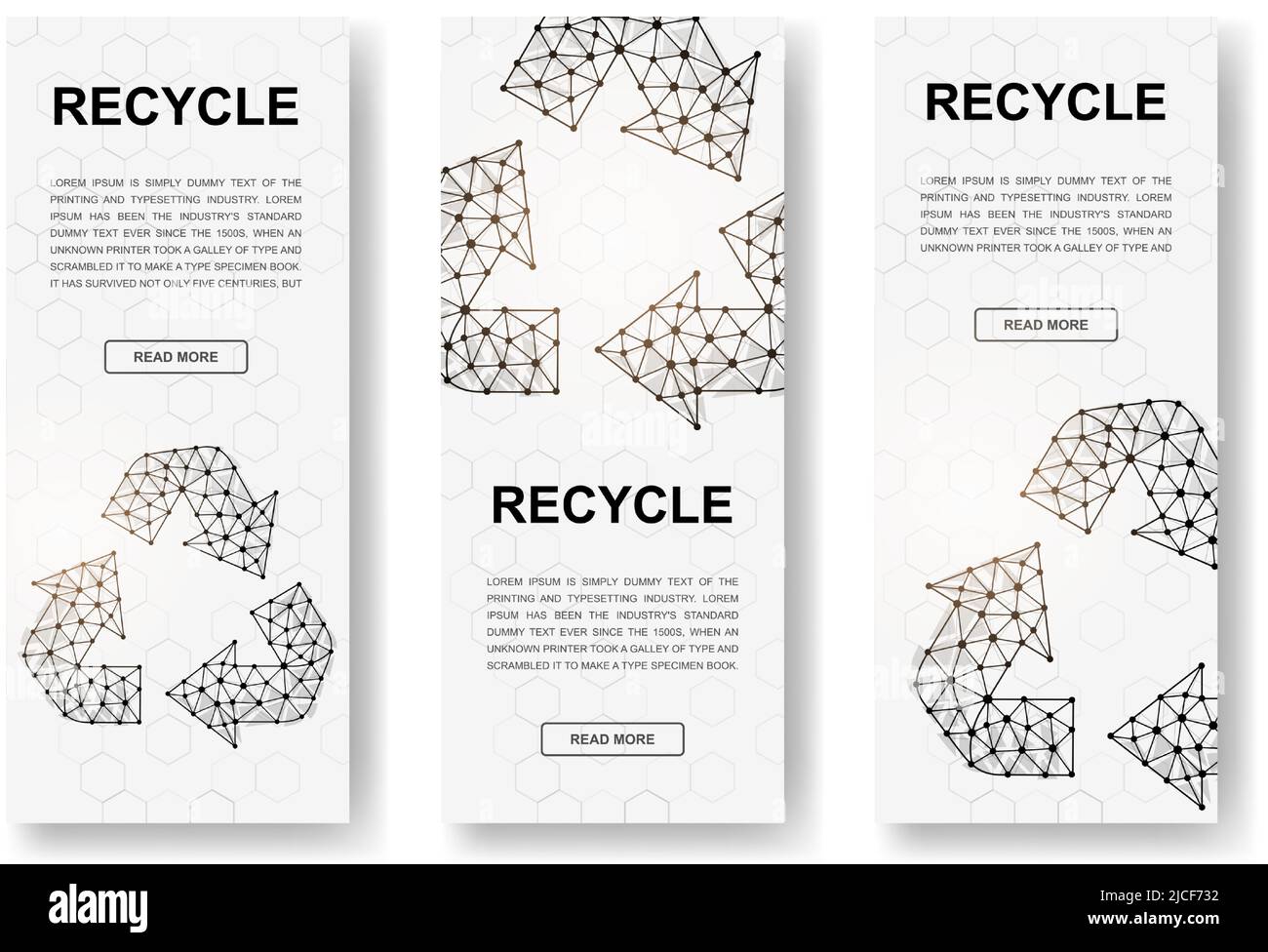 Set of three Recycle polygonal vertical banners. 3d Ecology low poly ...