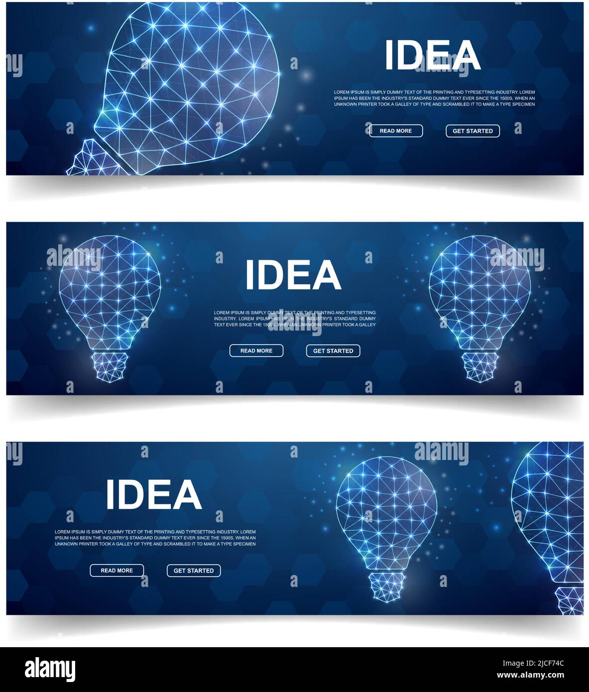 Set of three Light bulb horizontal banners. Horizontal illustration for ...