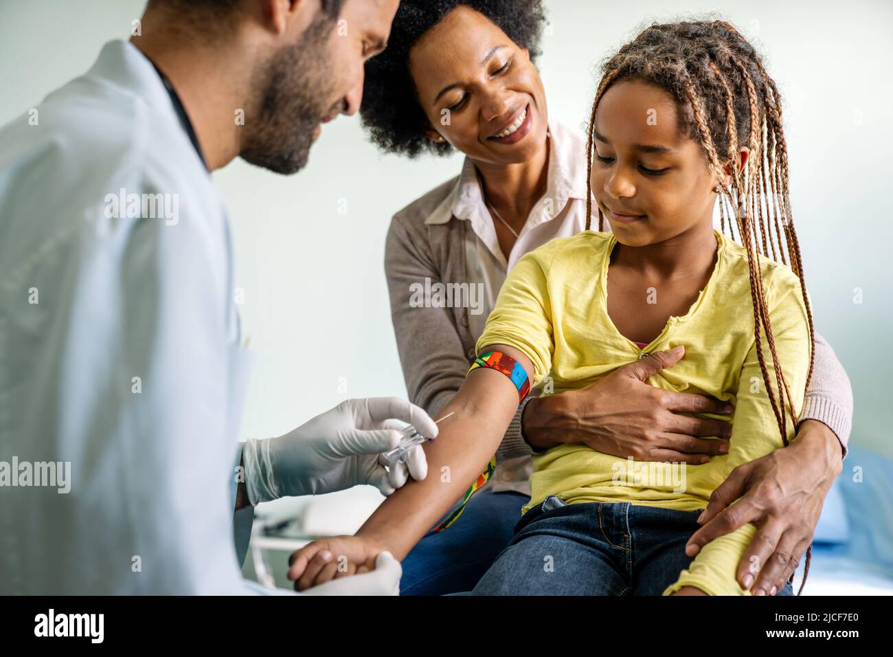 Doctor taking blood test from child patient. Healthcare, examination ...
