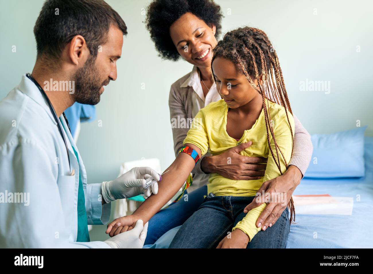 Doctor taking blood test from child patient. Healthcare, examination ...