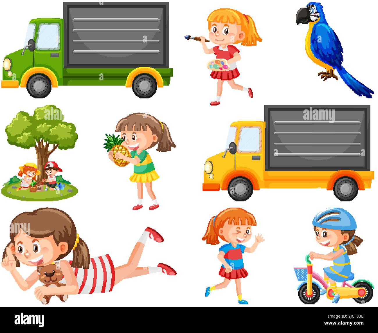 Set of different cute kids and objects illustration Stock Vector Image ...