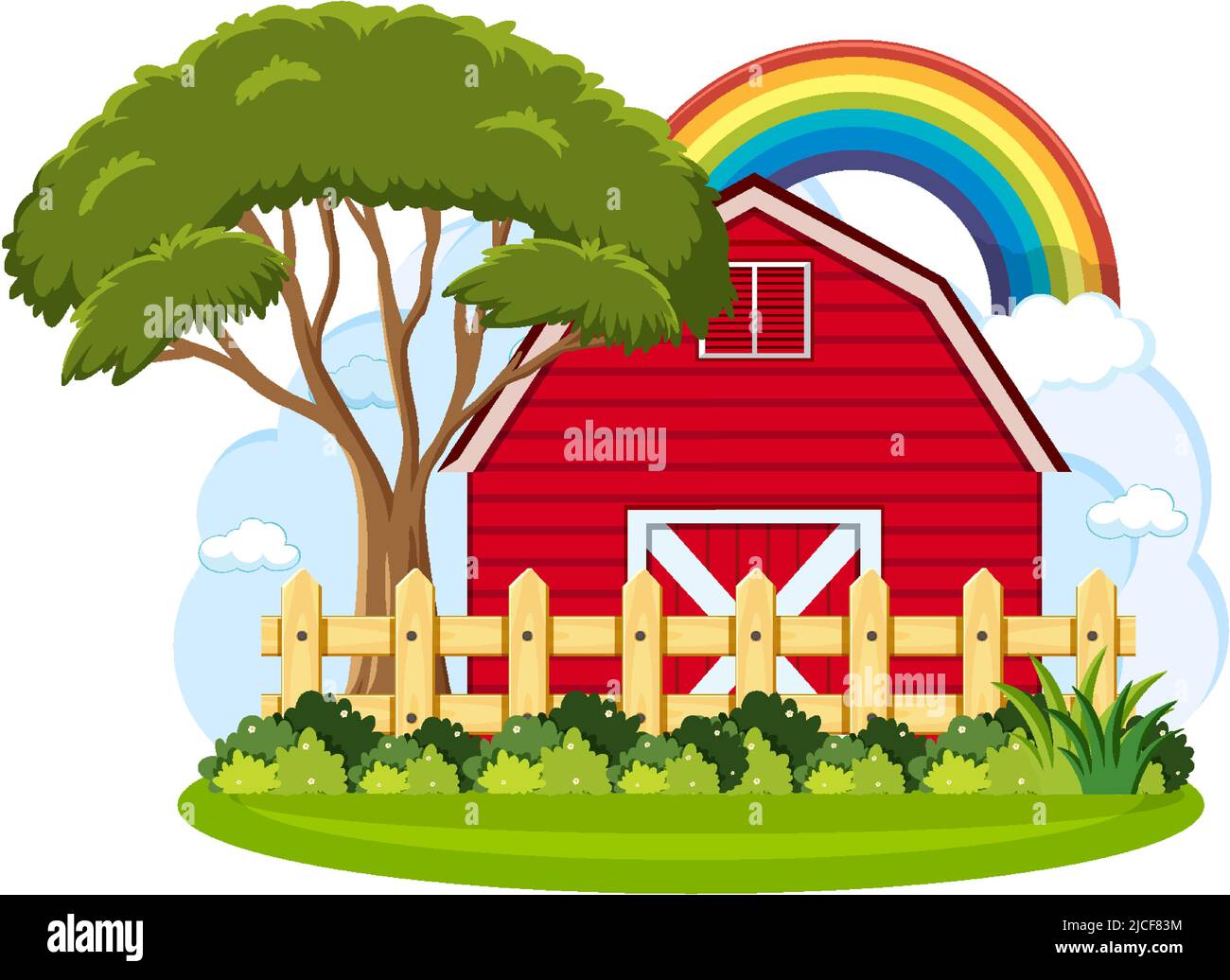 Farm barn with tree and rainbow illustration Stock Vector Image & Art ...