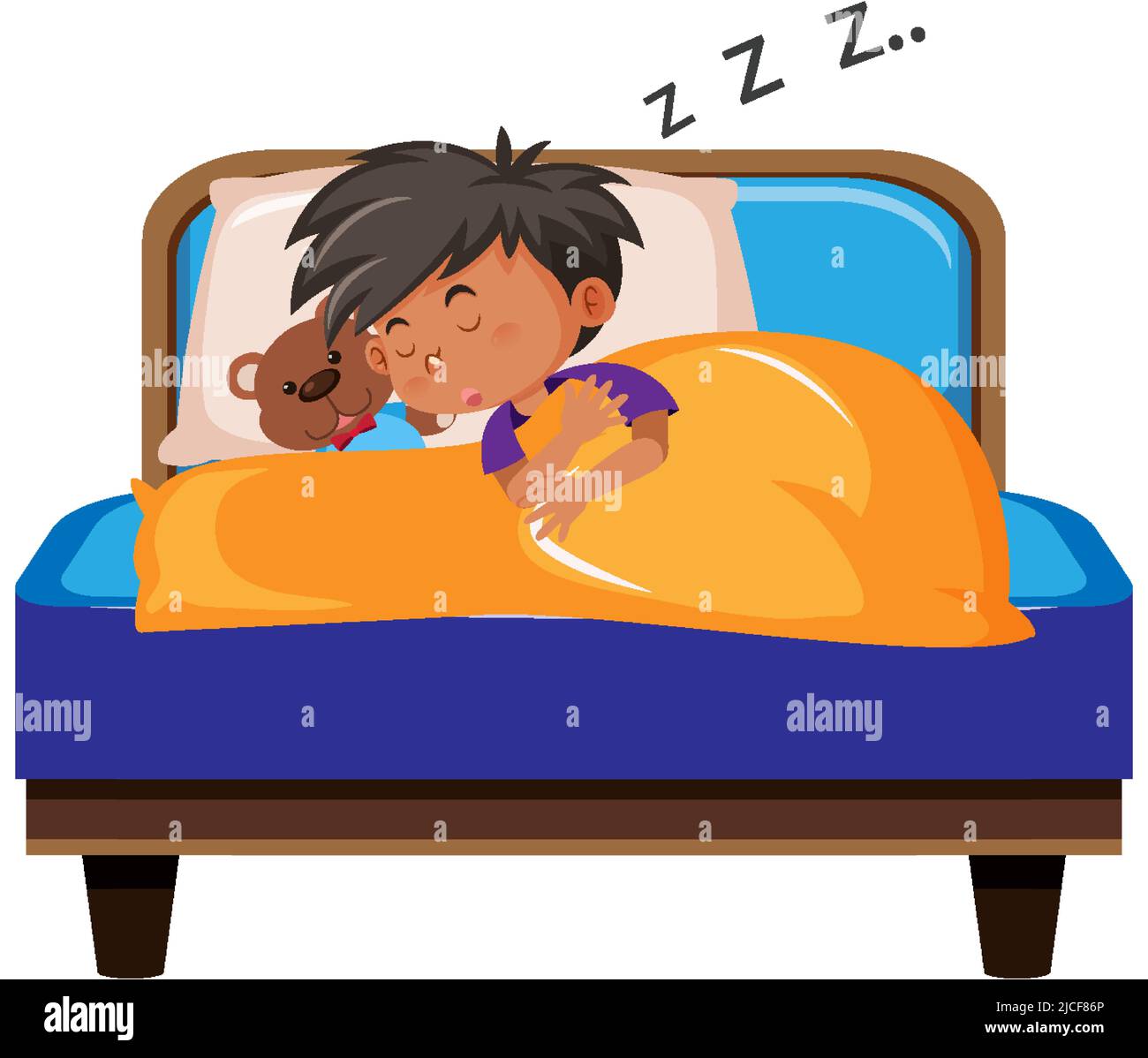 Little boy sleeping on bed illustration Stock Vector Image & Art - Alamy