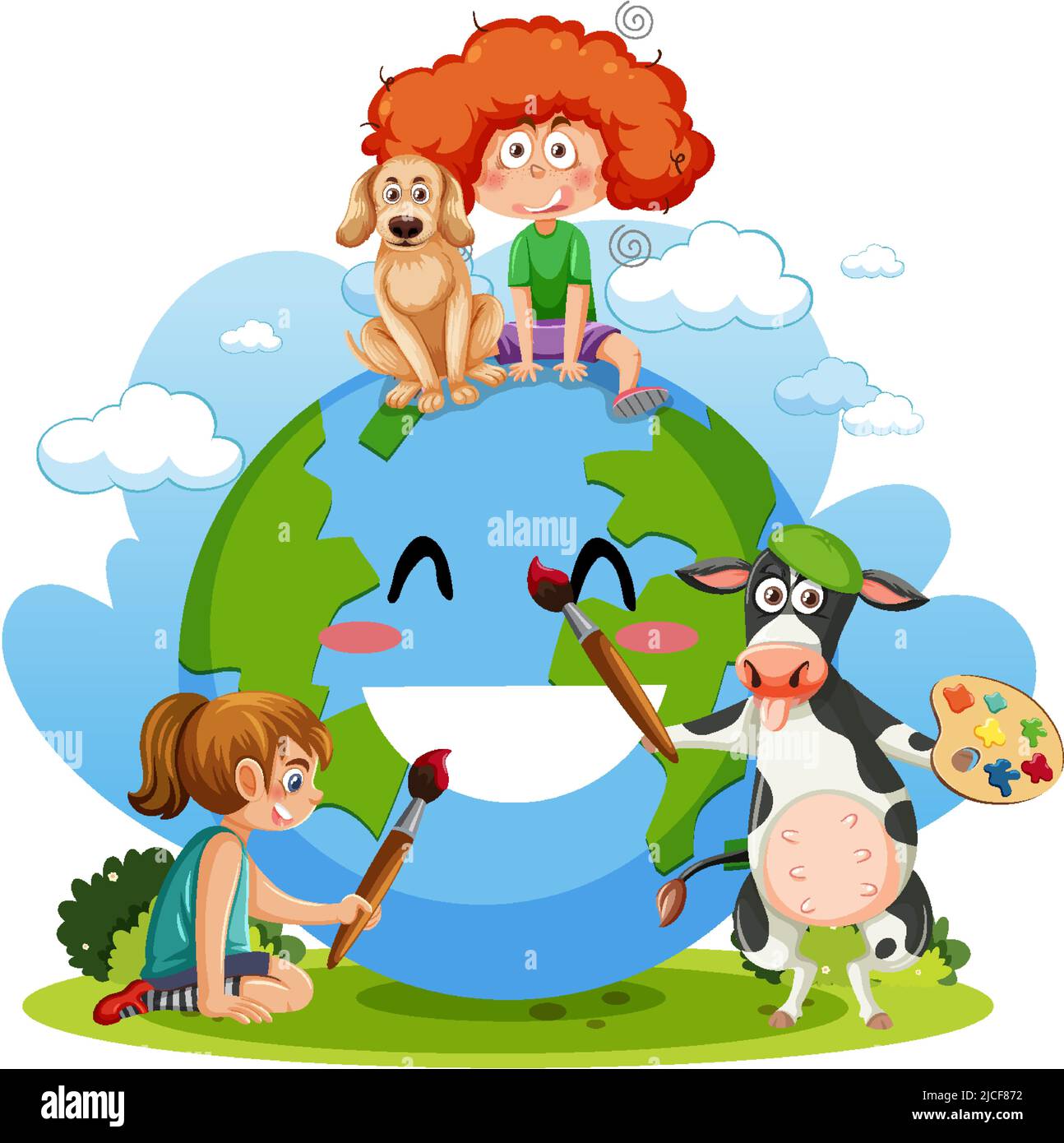 Smile earth with cartoon character illustration Stock Vector Image ...
