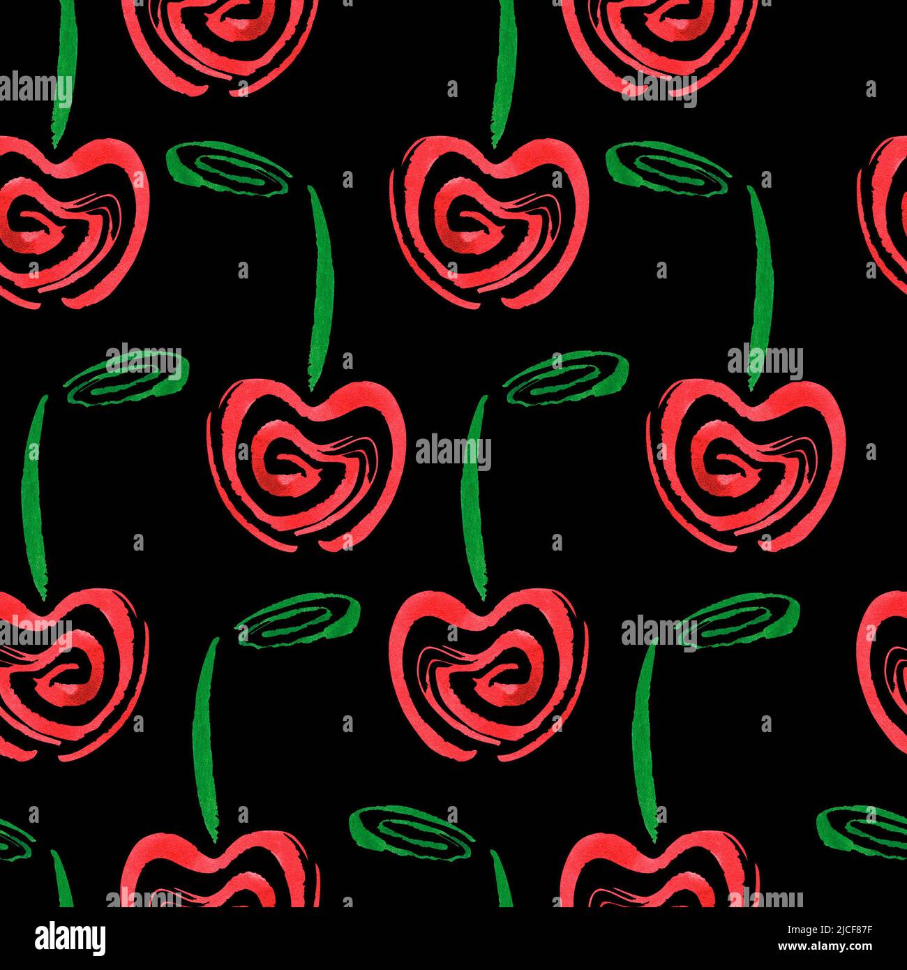 Stylized cherry. Seamless pattern. Watercolor illustration. Isolated on ...