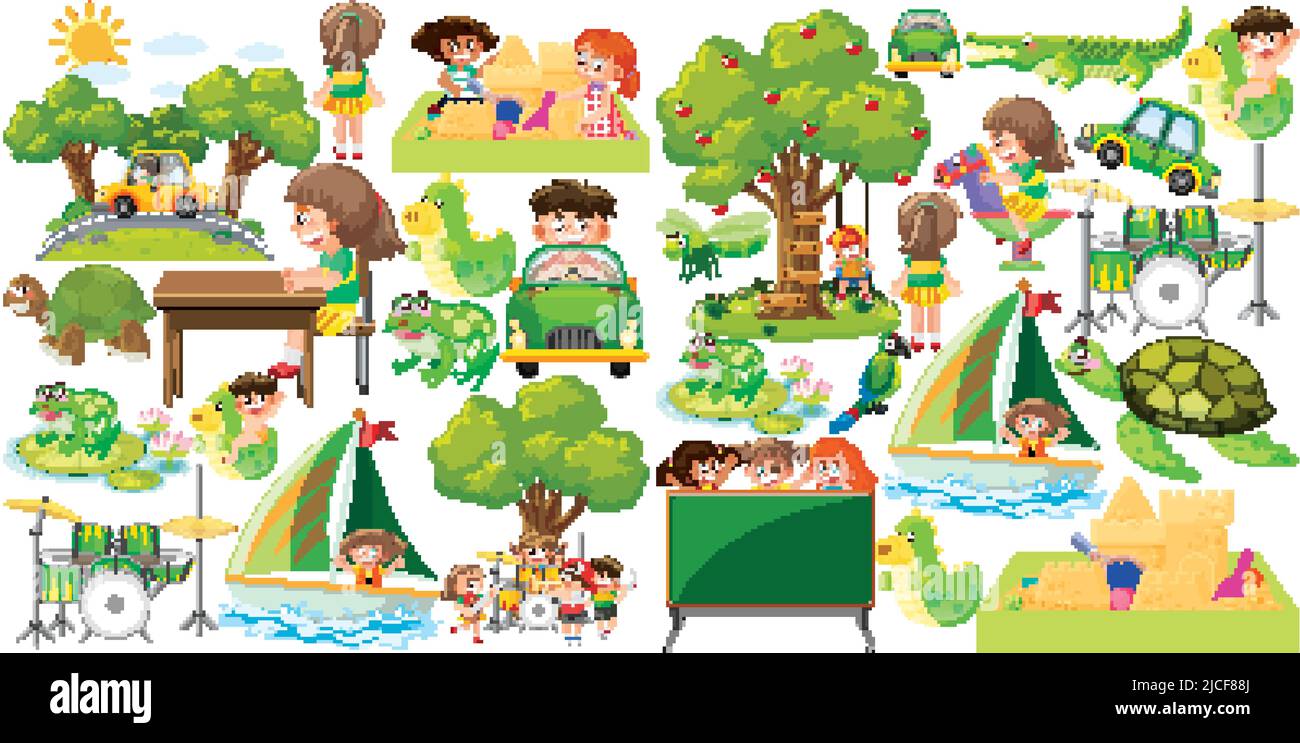 Set of different objects in green illustration Stock Vector Image & Art ...