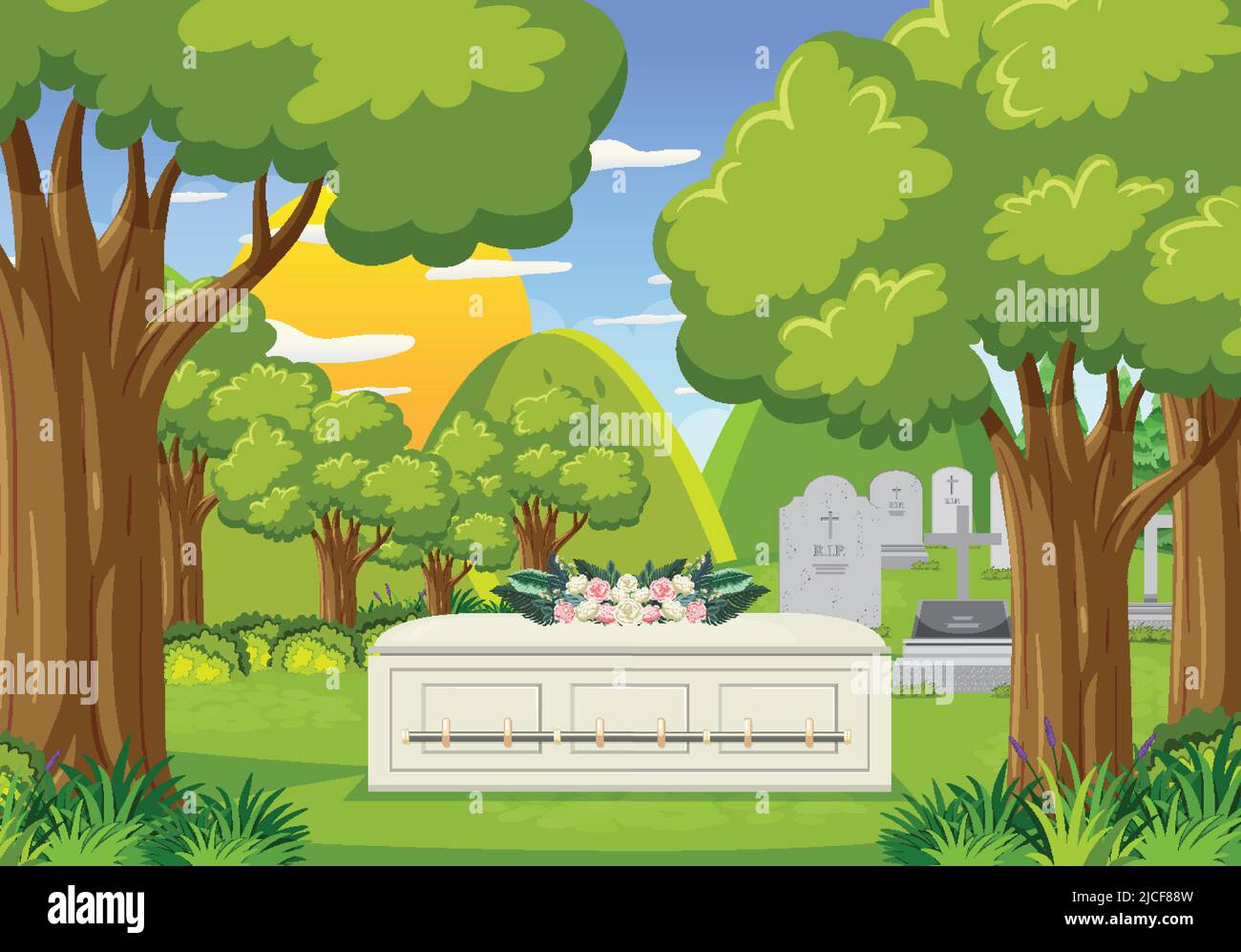 Scene of cemetery graveyard illustration Stock Vector Image & Art - Alamy