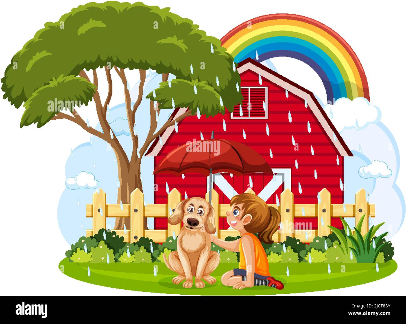 Barm farm with cartoon character illustration Stock Vector Image & Art ...