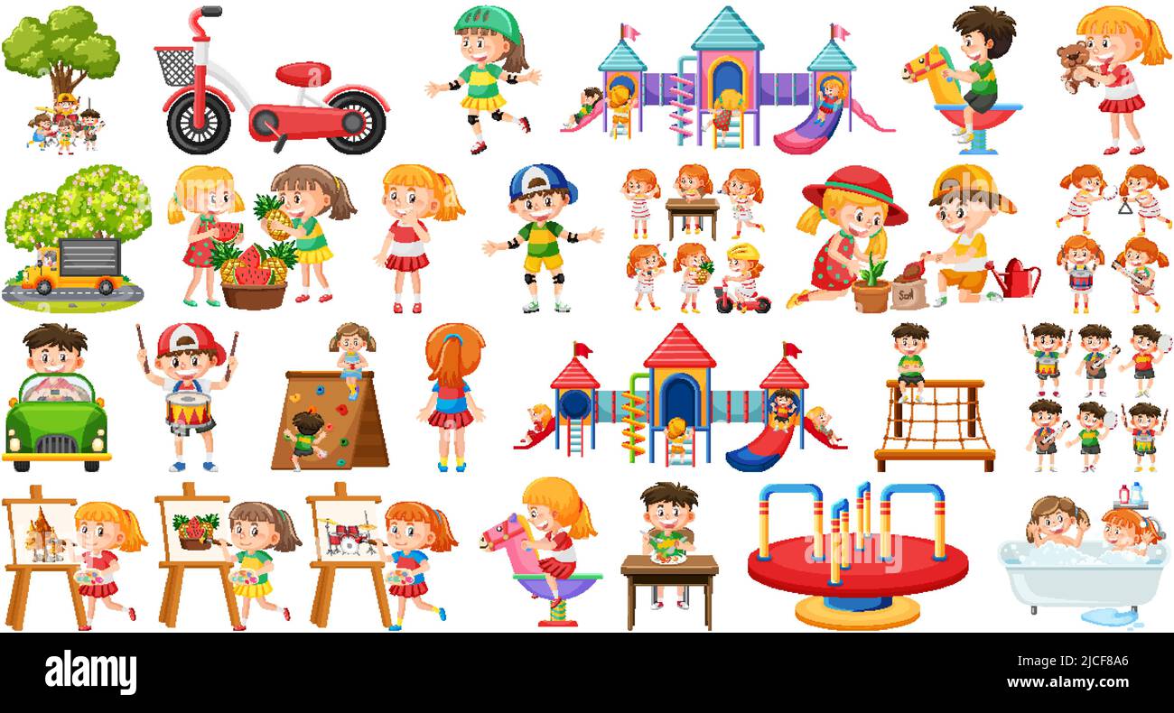 Set of children doing different activities illustration Stock Vector ...