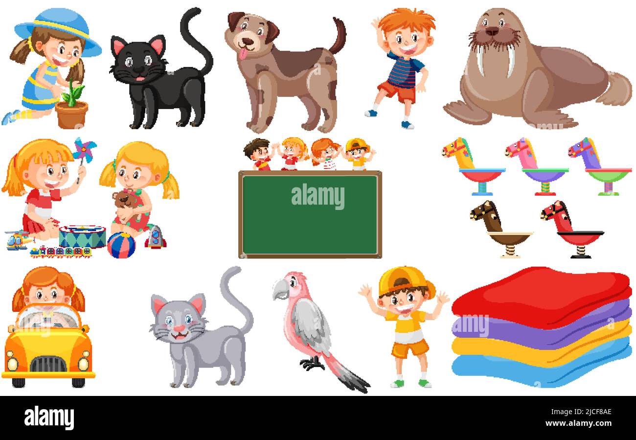 Set of cute kids and objects illustration Stock Vector Image & Art - Alamy