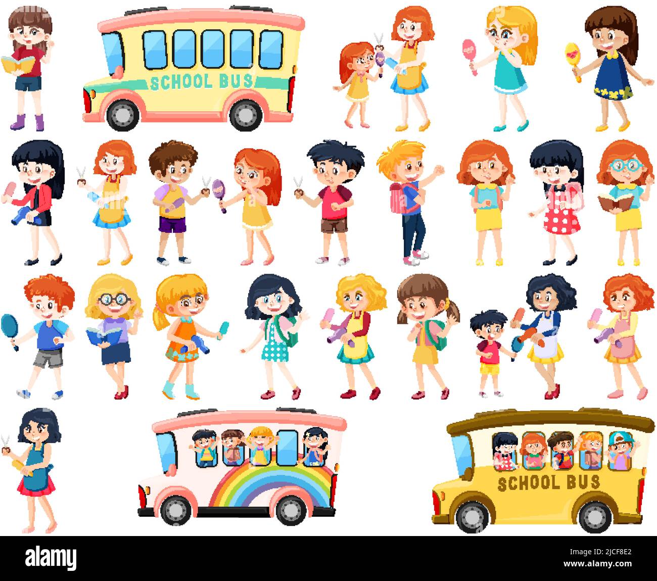 Set of cute school kids cartoon characters illustration Stock Vector ...