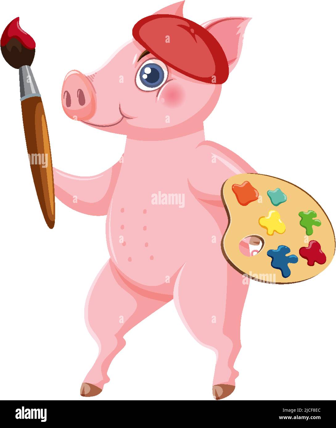 A pig holding colour palette and bush illustration Stock Vector Image ...