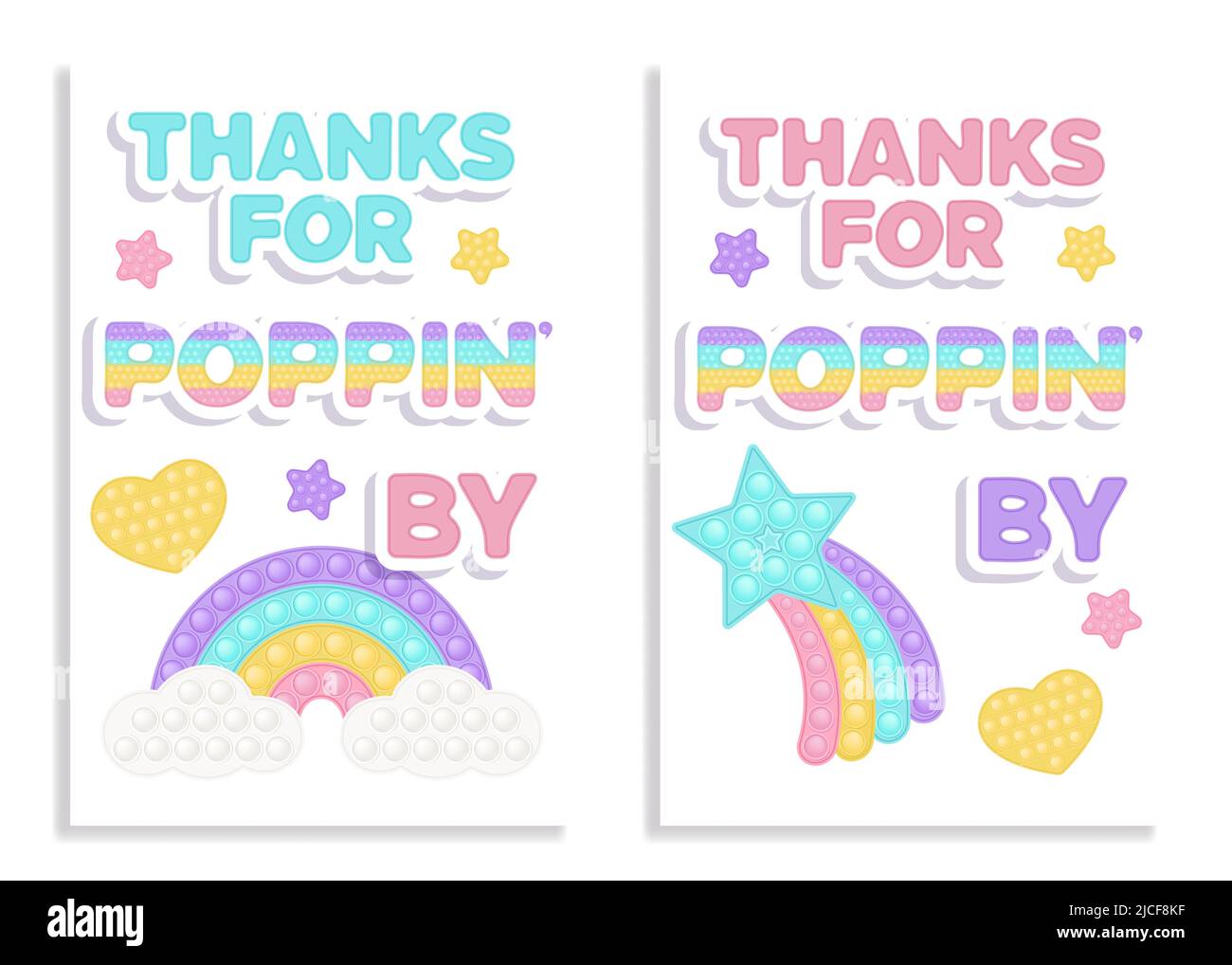 Set of two Birthday favor tags popi it fidget toy vector design with ...