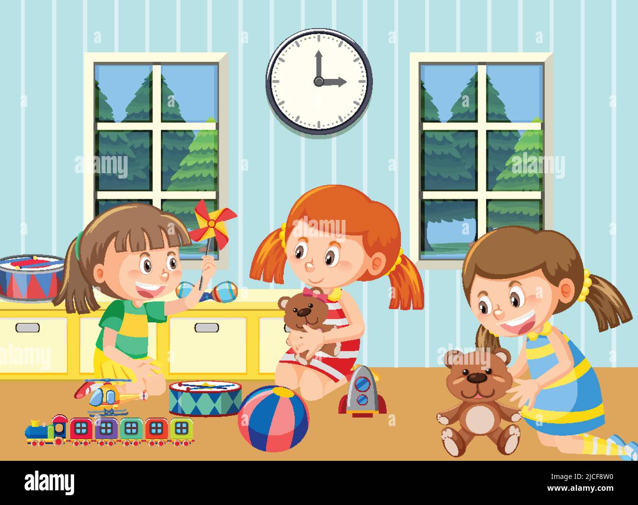 Children playing inside the house illustration Stock Vector Image & Art ...