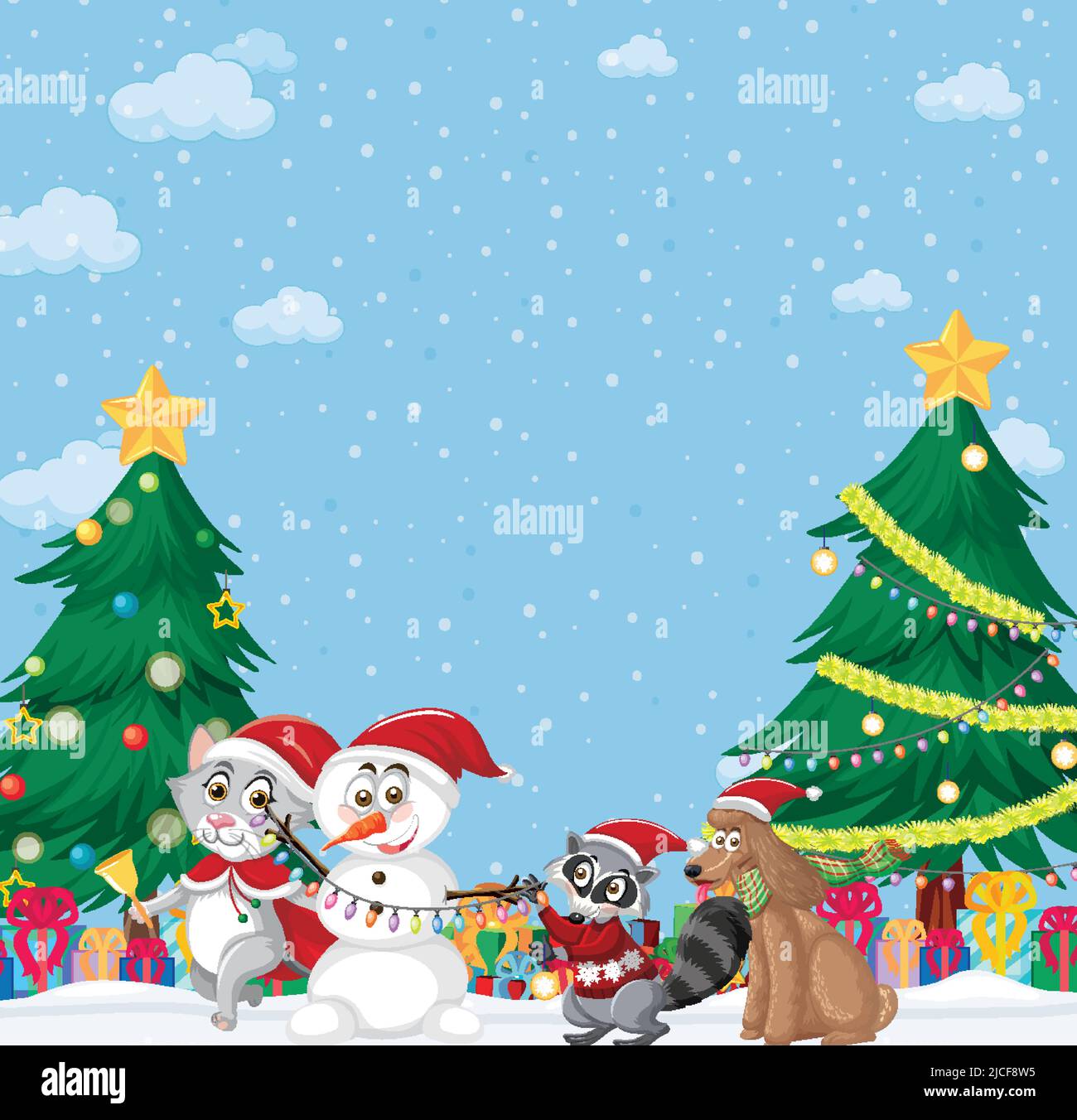 Christmas theme with snowman and animals illustration Stock Vector ...