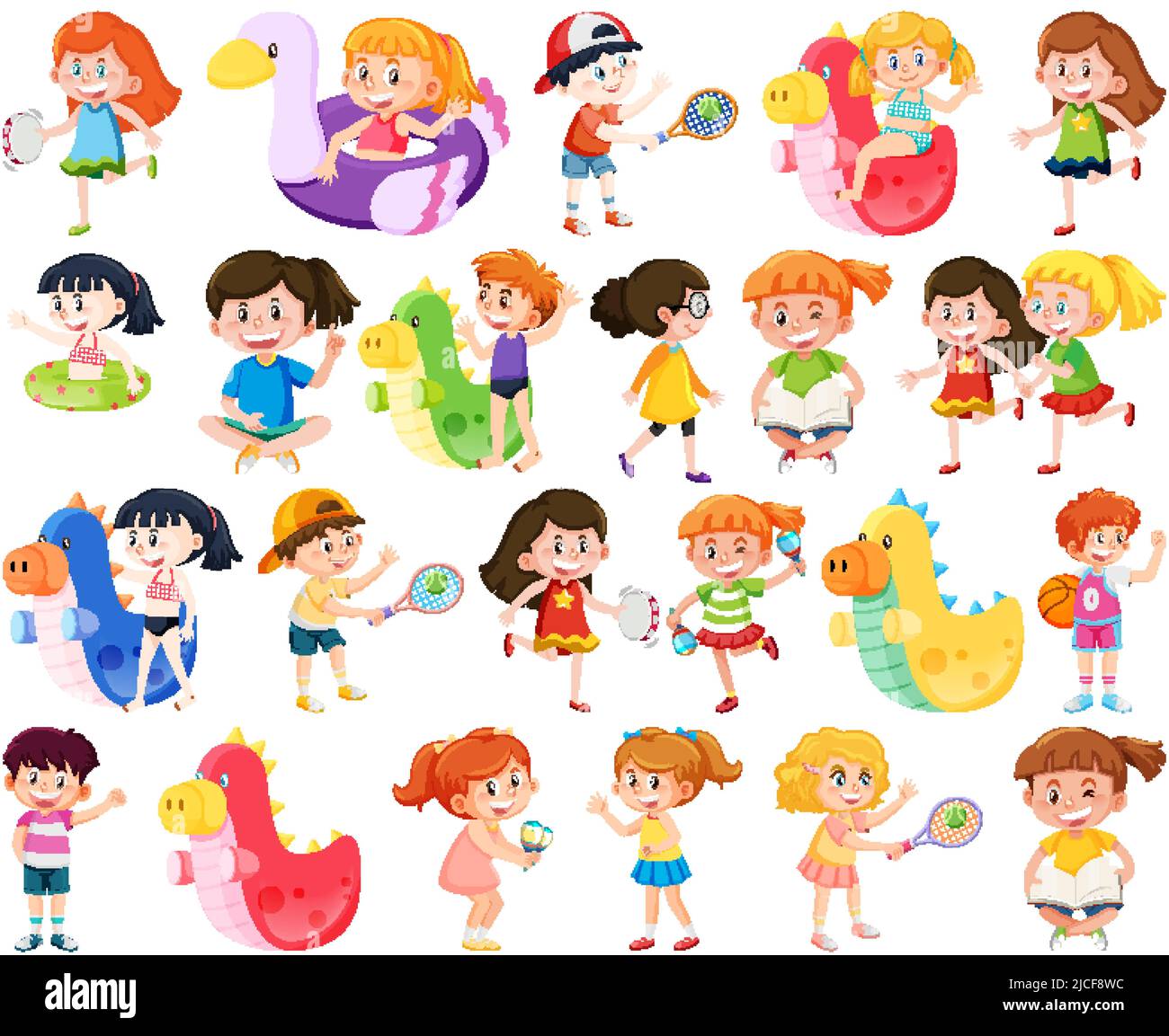 Set of children doing different activities illustration Stock Vector ...