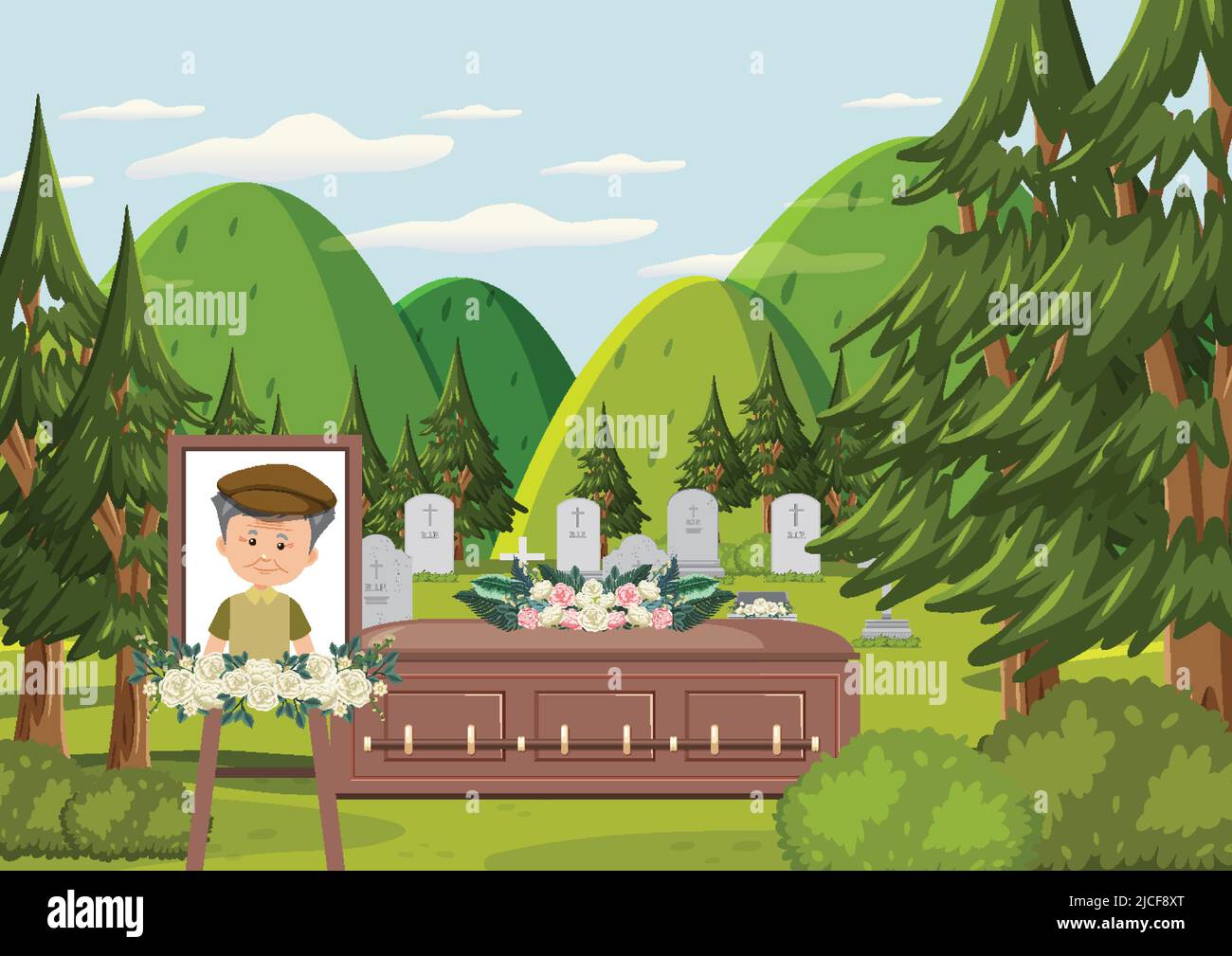 Coffin at funeral ceremony illustration Stock Vector Image & Art - Alamy