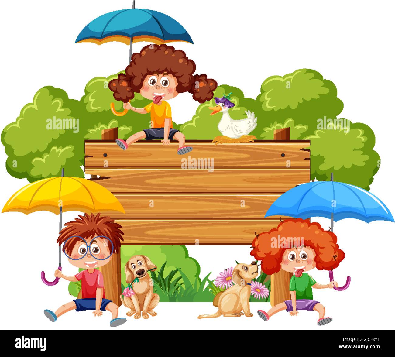 Empty board with children cartoon character illustration Stock Vector ...