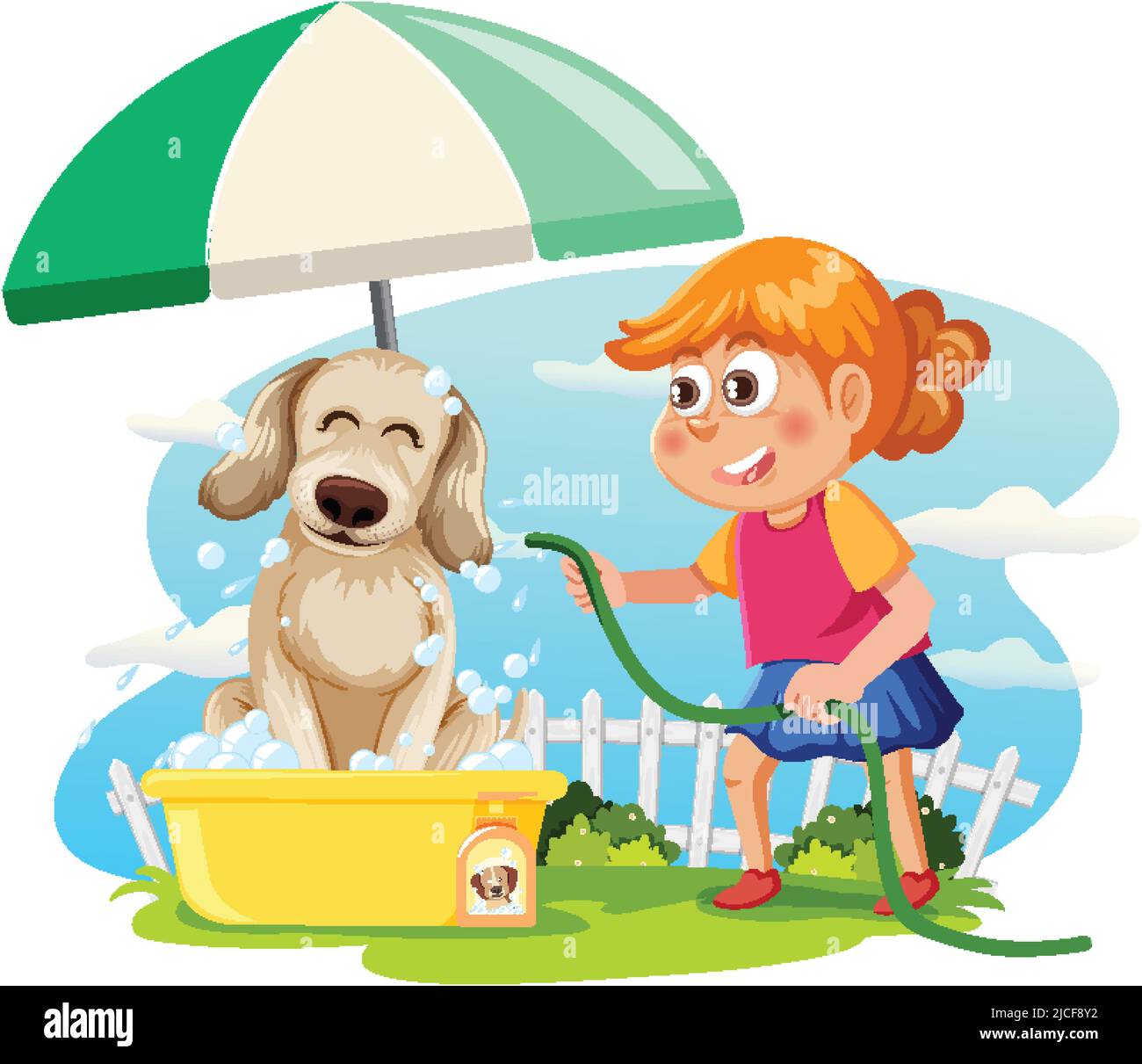 A girl washing her dog cartoon illustration Stock Vector Image & Art ...